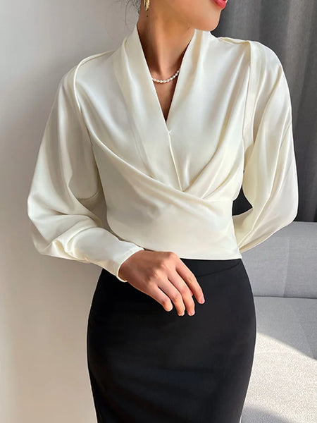 Plain V Neck Regular Fit Elegant Blouse – Witness System Inc
